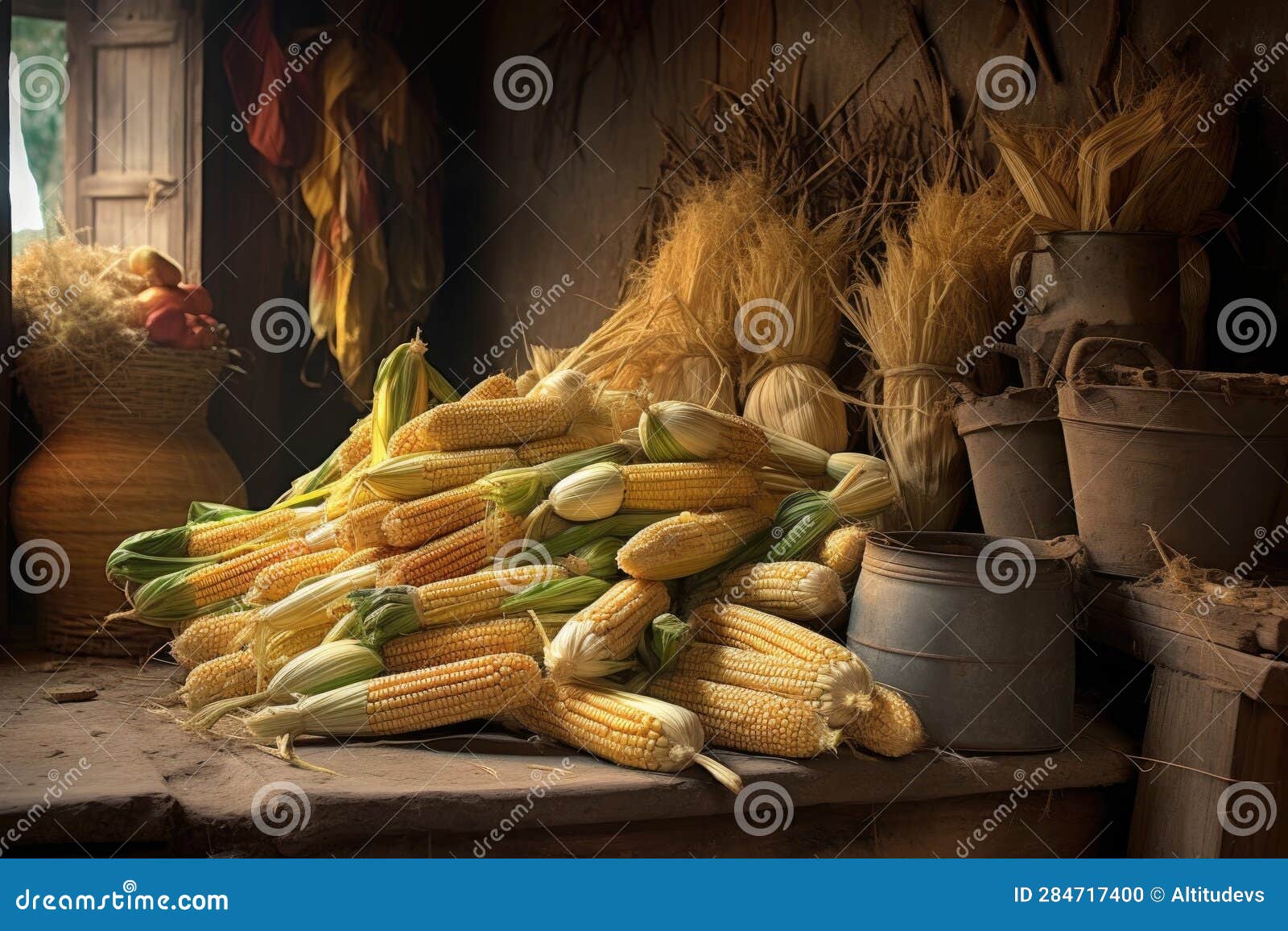Pile of Freshly Harvested Corn Cobs in a Rustic Setting Stock Photo ...