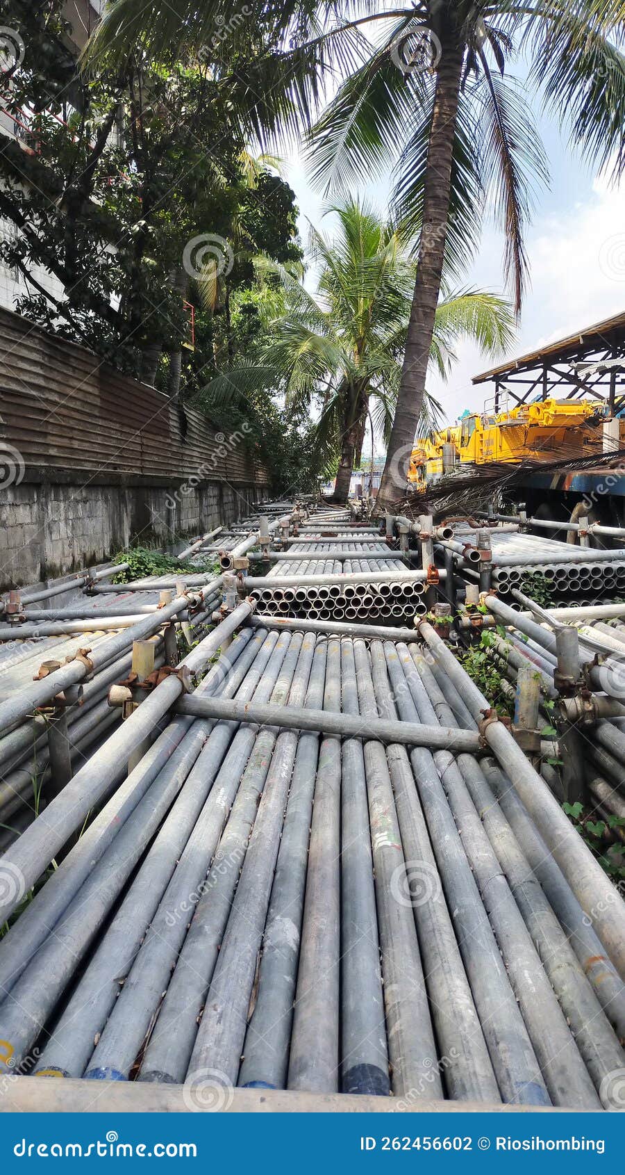 Pile of Galvanized Pipe Under the Coconut Tree Stock Photo - Image of ...