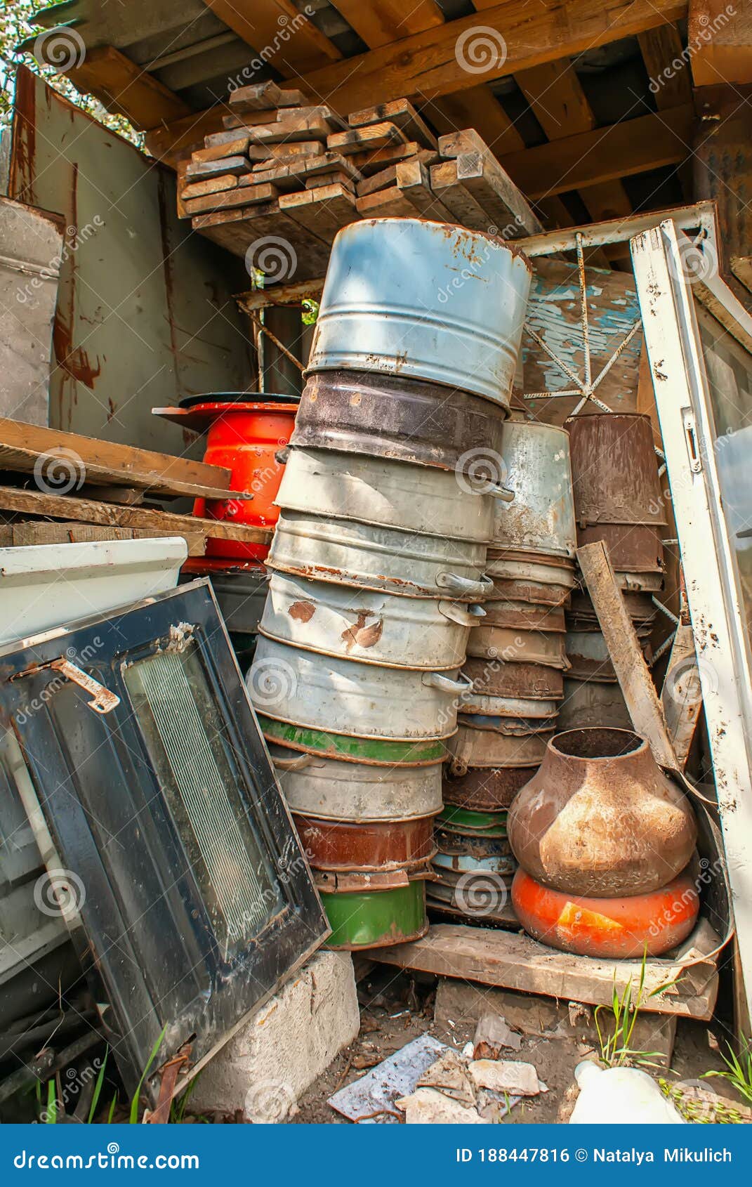 A Pile Of Garbage. Piled In A Heap Of Old, Rusty, Useless Things. Dump ...