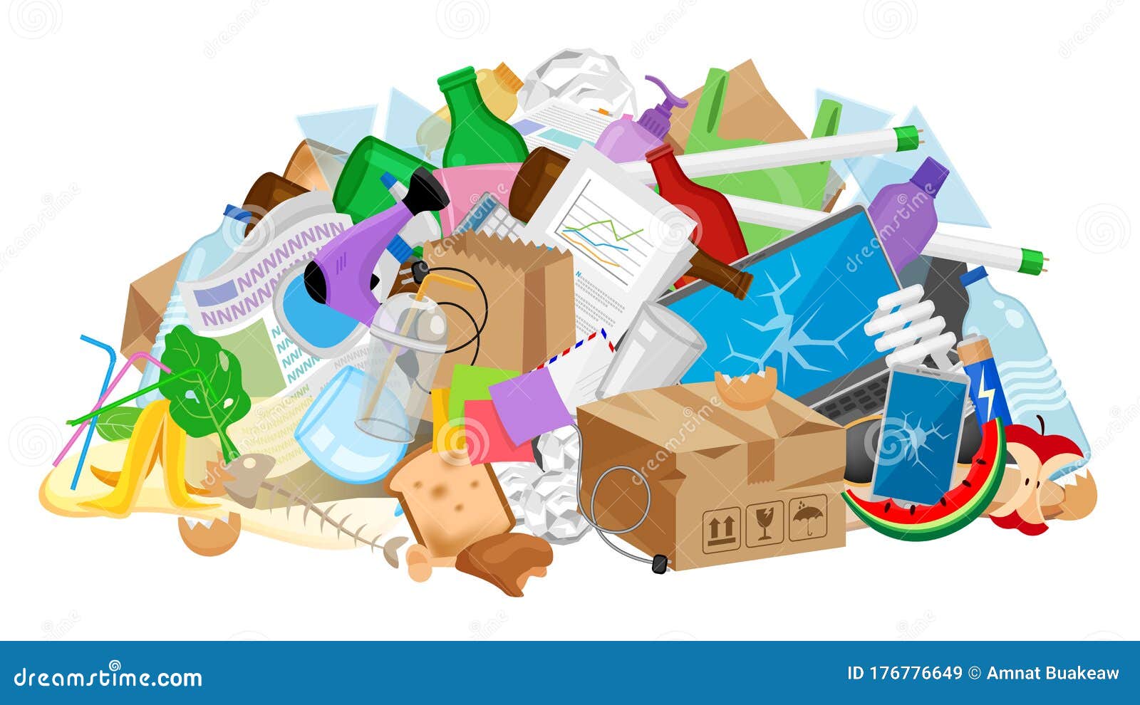 Pile Garbage Waste Plastic Many Isolated White, Stack Garbage Plastic ...