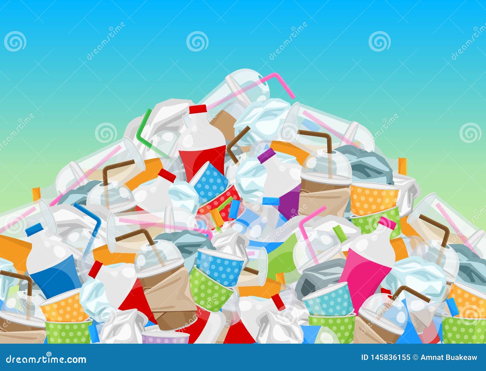 Pile Garbage Waste Plastic and Paper in Mountain Shape Isolated on Blue ...