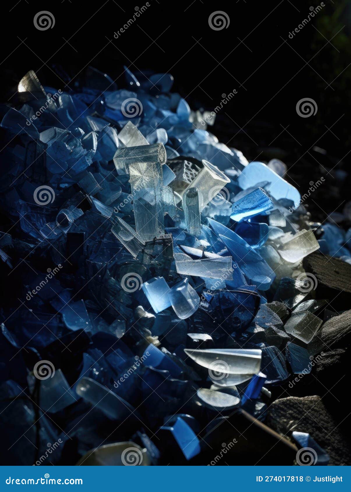 A Pile of Glass Shards and Shards of Plastic Illuminated by Moonlight ...