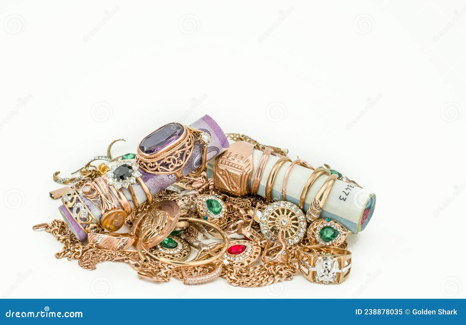 Pile of Gold Jewelry on White Background Stock Image - Image of ...