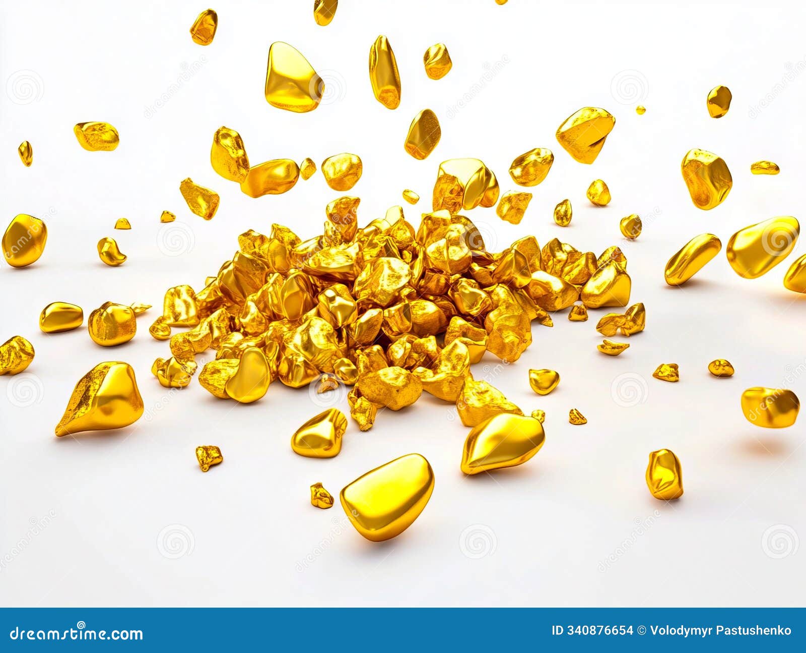 A Pile of Gold Nuggets Falling Down on a White Surface Stock Photo ...