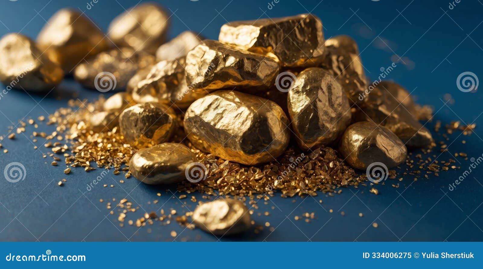 A Pile of Gold Rocks on a Blue Background. Stock Illustration ...