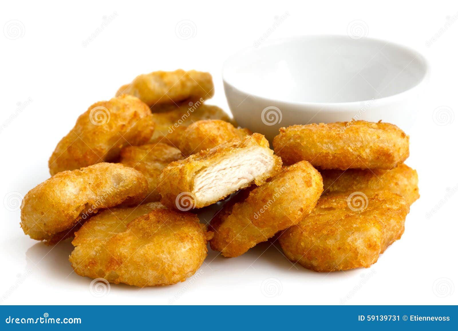 Pile of Golden Deep-fried Battered Chicken Nuggets with Empty Bo Stock ...
