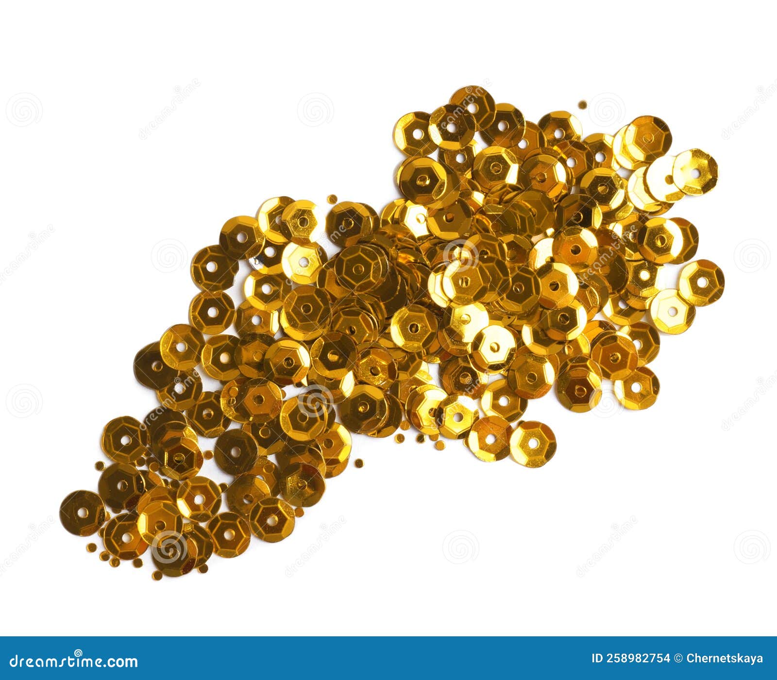 Pile of Golden Sequins Isolated on White, Top View Stock Photo - Image ...