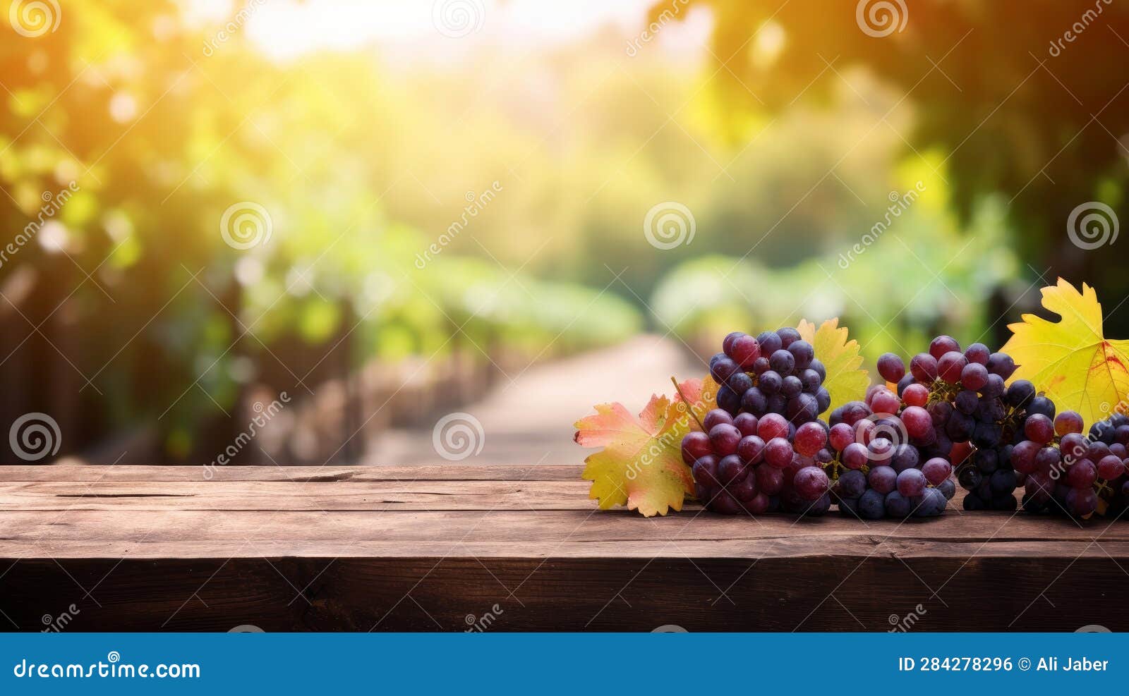 Pile of Grapes on a Wooden Table Mockup with Space for Type Writing ...