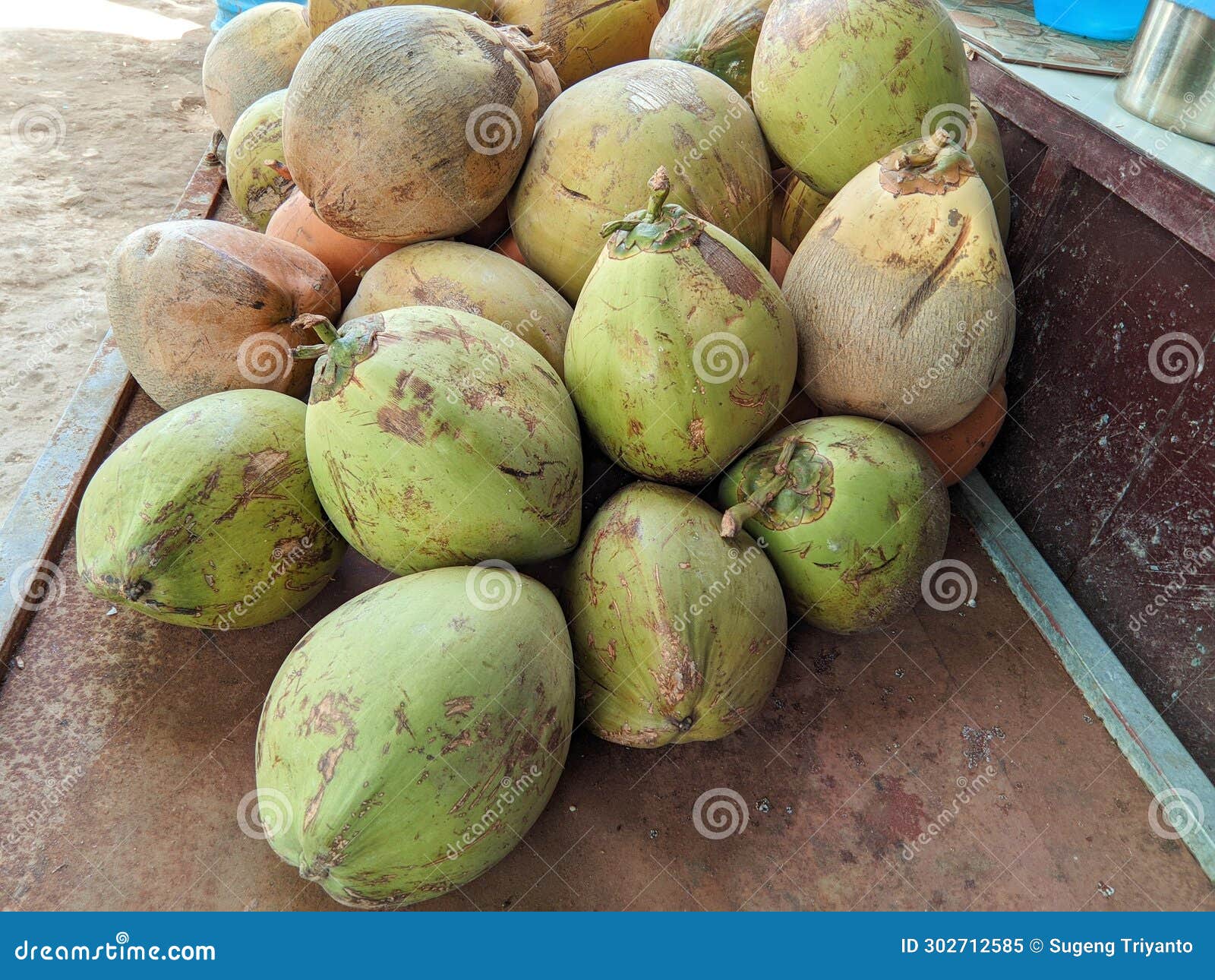 A Pile of Green Young Coconuts on a Board Stock Image - Image of young ...