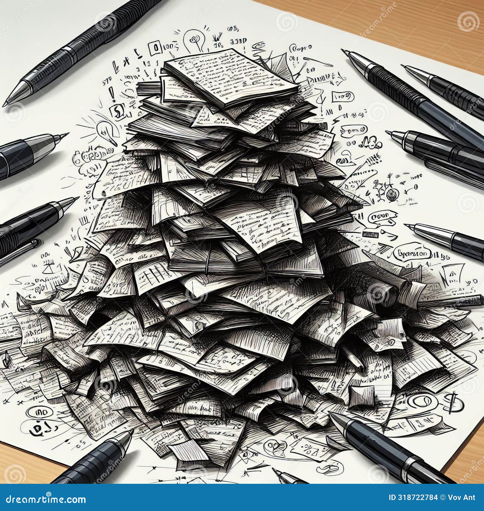 A Pile of Handwritten Notes Teeter Precariously on a Desk, Scri Stock ...