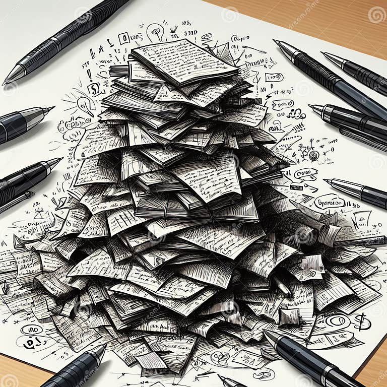 A Pile of Handwritten Notes Teeter Precariously on a Desk, Scri Stock ...
