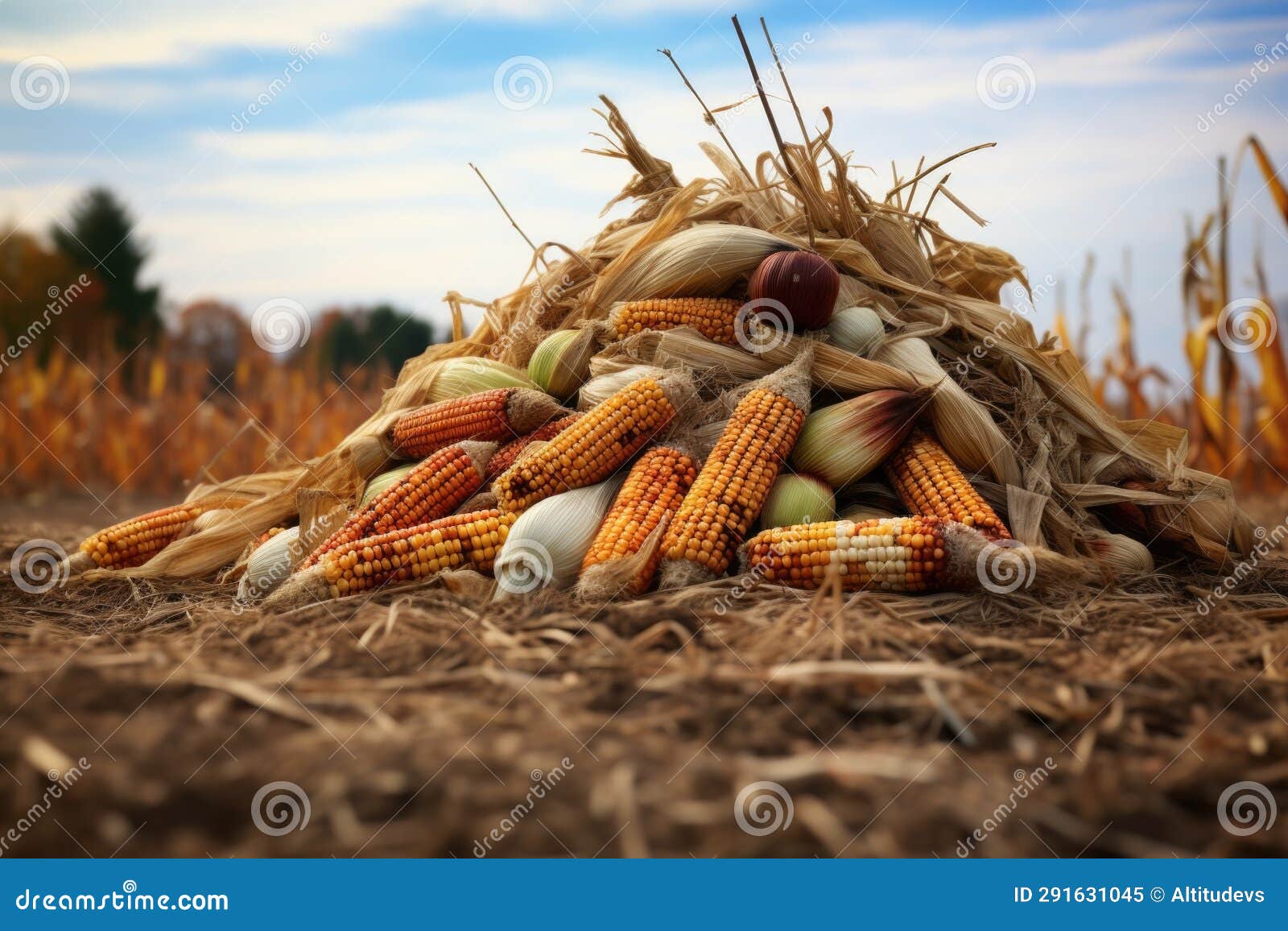 Pile of Harvested Corn in a Field Stock Image - Image of harvested ...