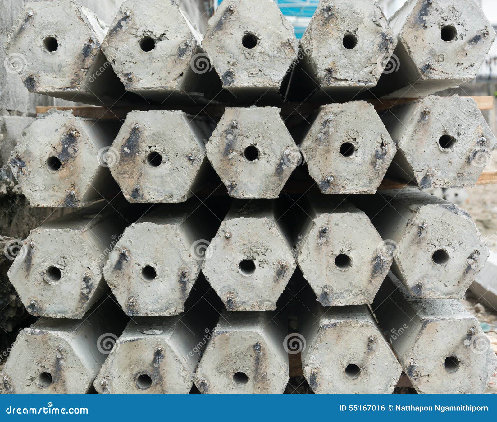 Pile of Hexagon Concrete Foundation Piles. Stock Photo - Image of ...