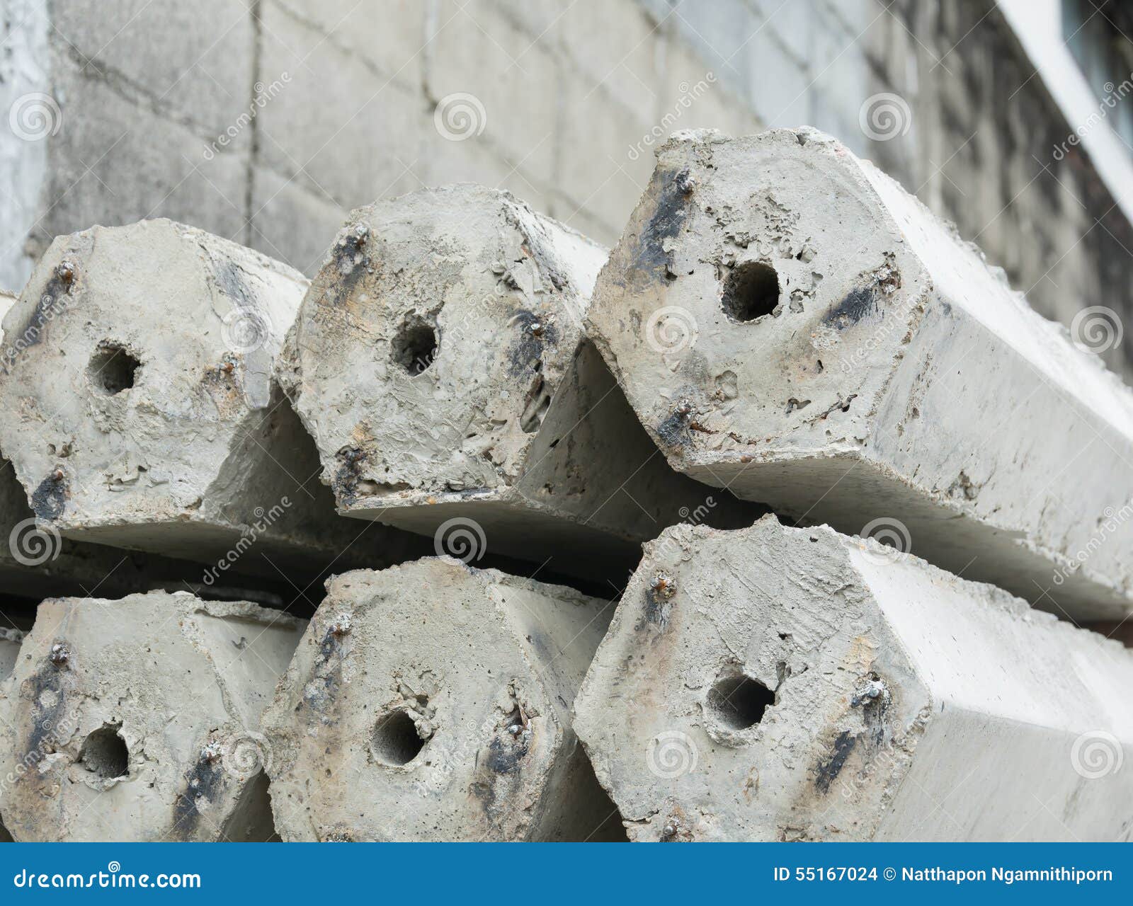 Pile of Hexagon Concrete Foundation Piles. Stock Photo - Image of ...