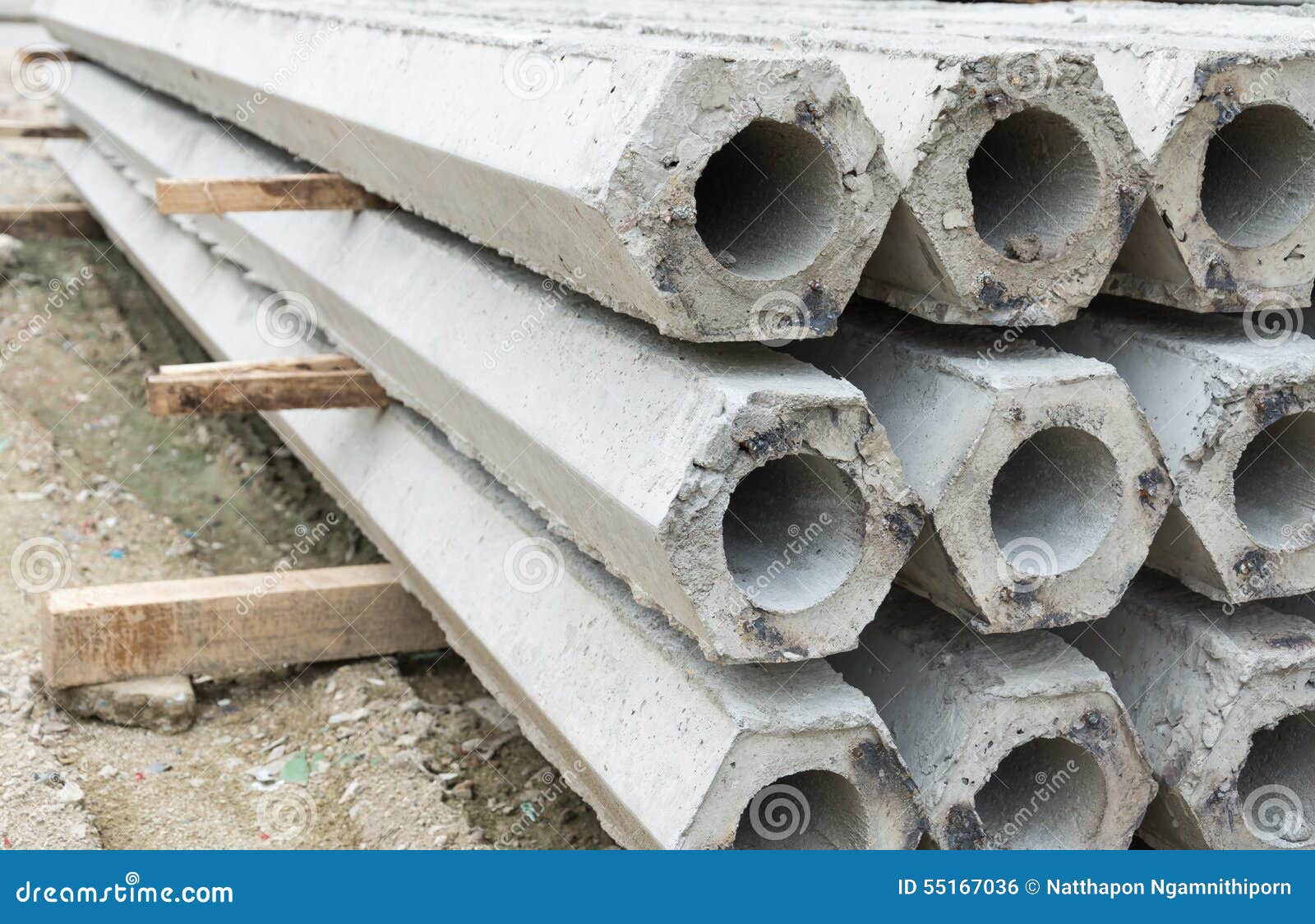 Pile of Hexagon Concrete Foundation Piles. Stock Photo - Image of hexa ...