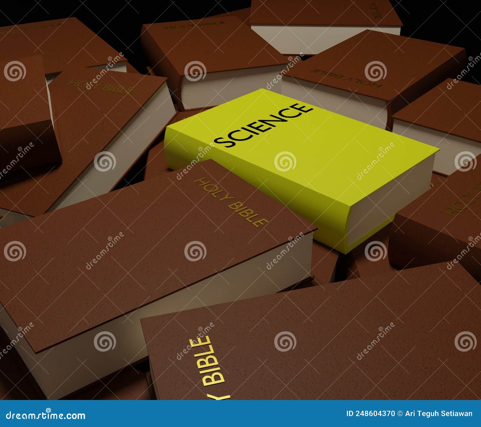 Pile of Holy Bible or Christian Bible and Science Book Stock ...