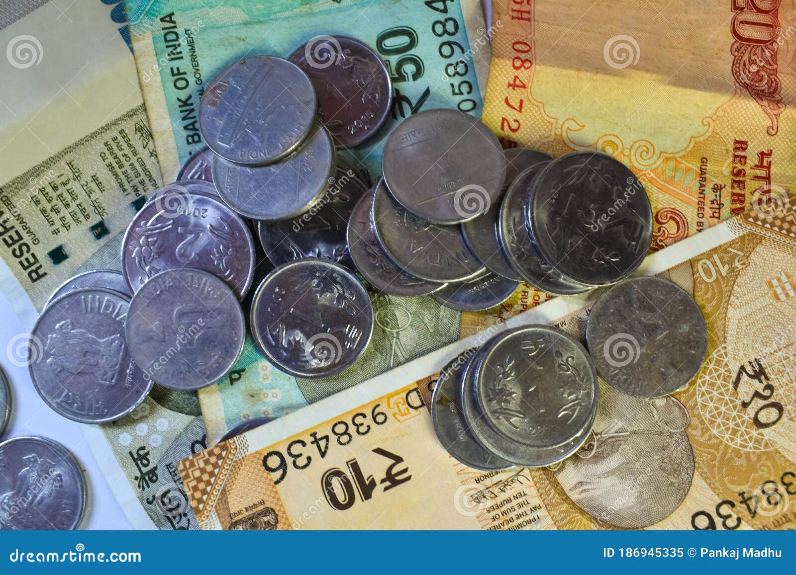 Pile of Indian Currency Notes and Coins. Selective Focus Applied Stock ...