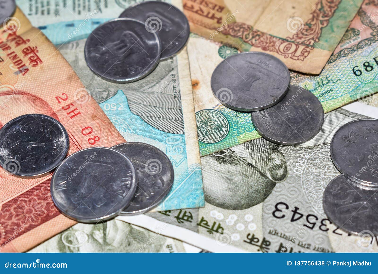 Pile of Indian Currency Notes and Coins. Selective Focus Applied Stock ...