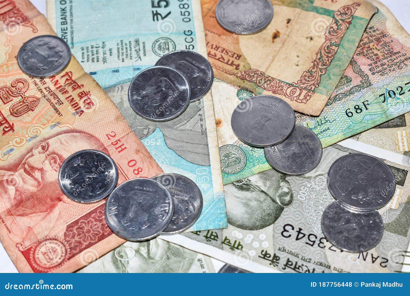 Pile of Indian Currency Notes and Coins. Selective Focus Applied Stock ...