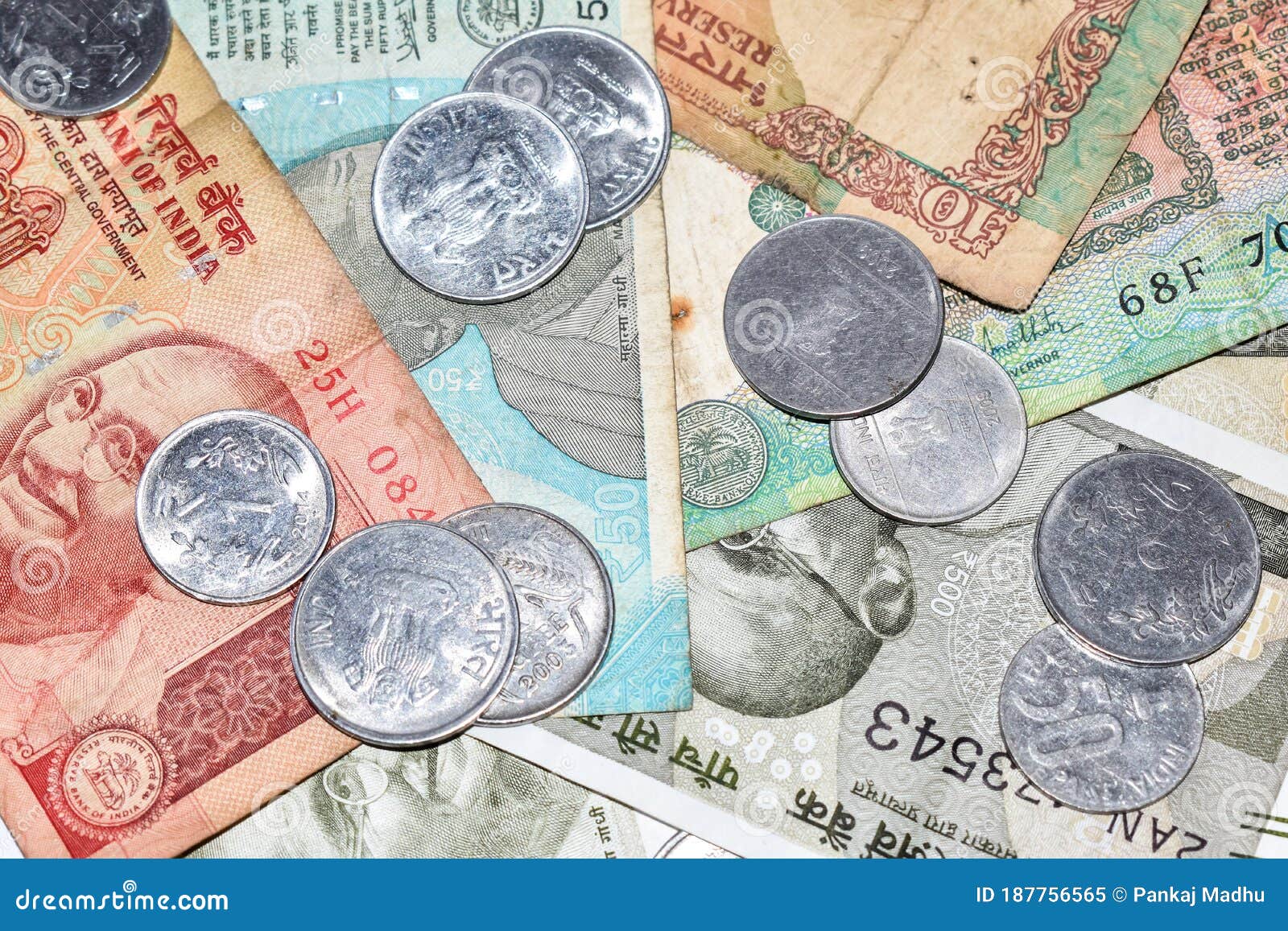 Pile of Indian Currency Notes and Coins. Selective Focus Applied Stock ...