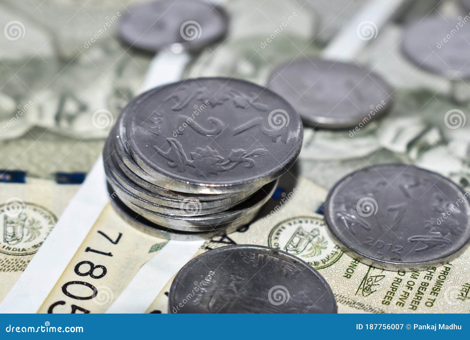 Pile of Indian Currency Notes and Coins. Selective Focus Applied.Pile ...