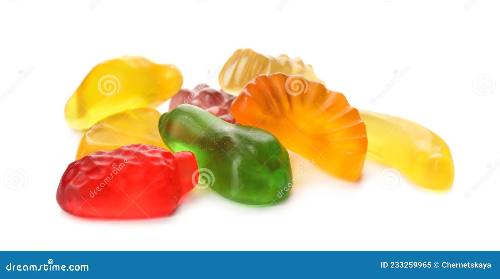 Pile with Jelly Fruit Shaped Candies on White Background Stock Image ...