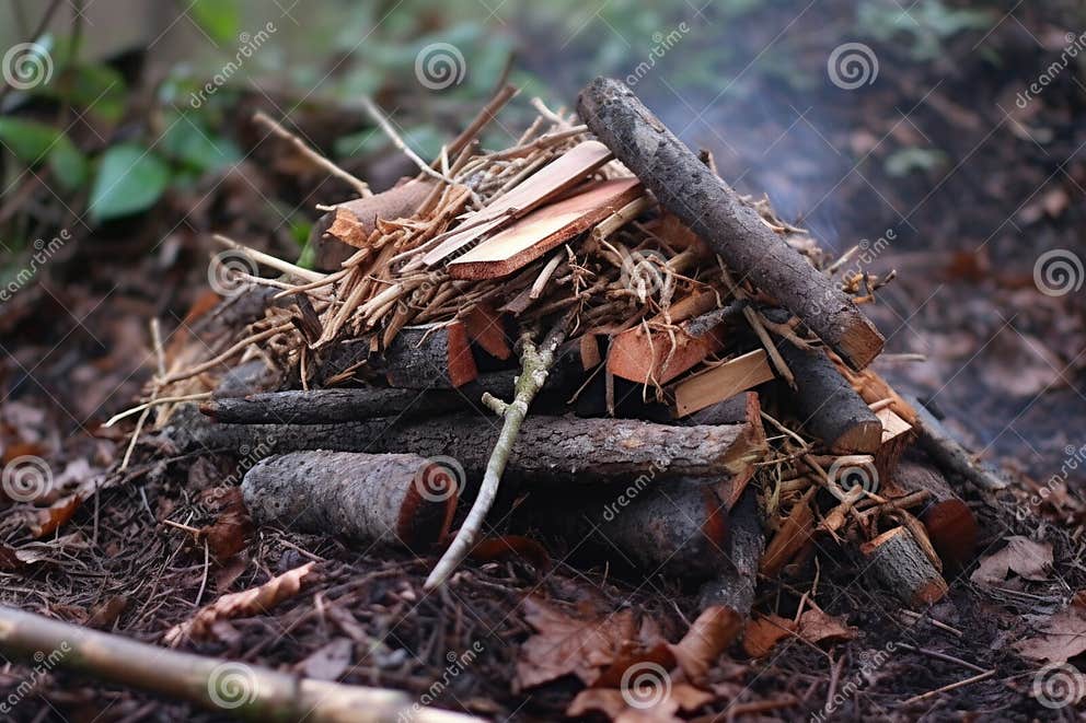 Pile of Kindling and Branches for Starting Fires Stock Illustration ...