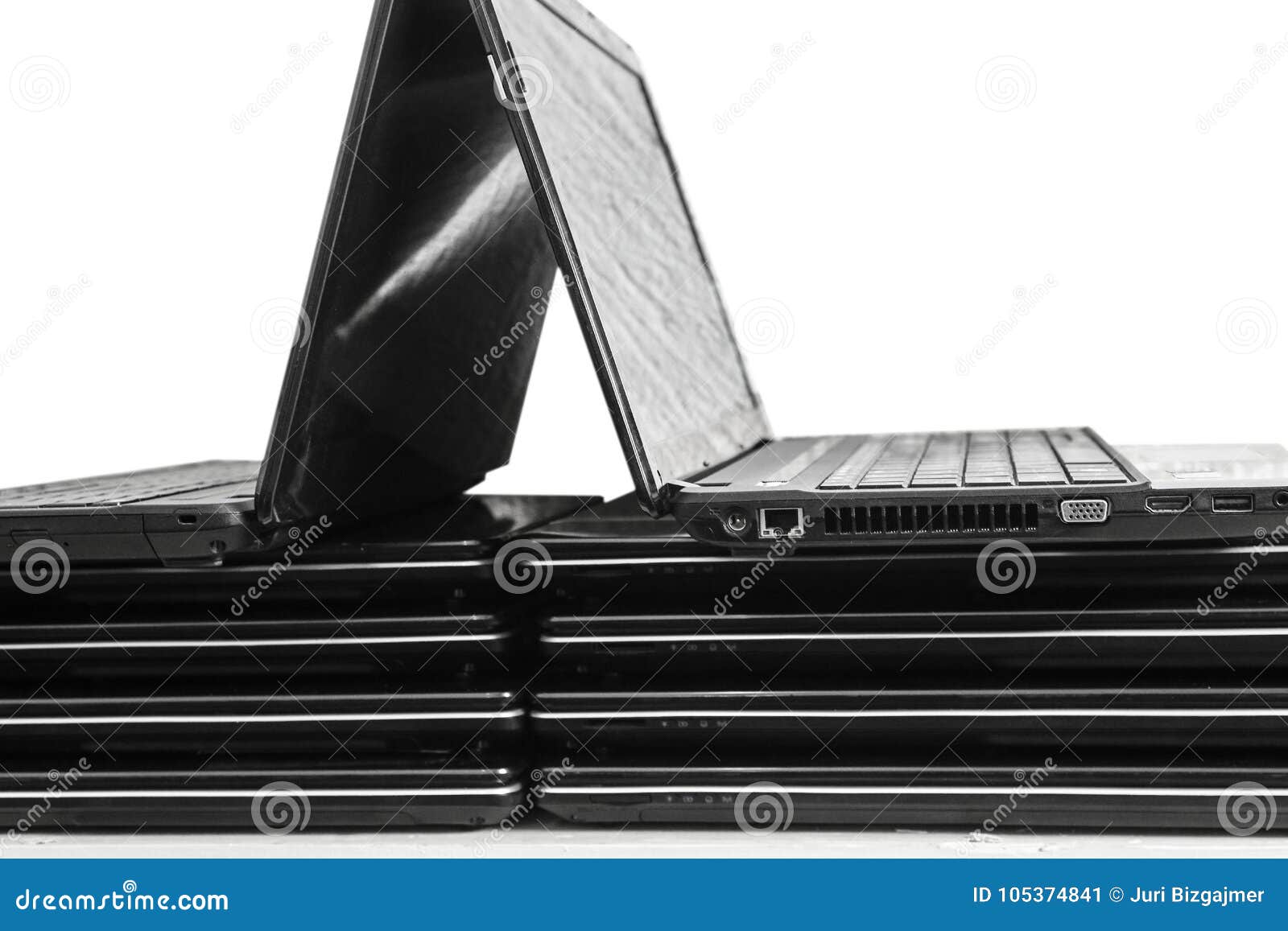 Pile of laptops. Closeup. stock image. Image of screen - 105374841