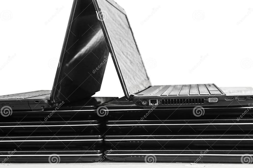 Pile of laptops. Closeup. stock image. Image of screen - 105374841