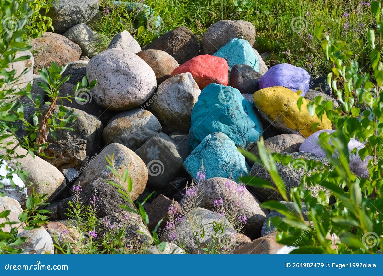 A Pile of Large Multi-colored Cobblestones Lying on the Ground Stock ...