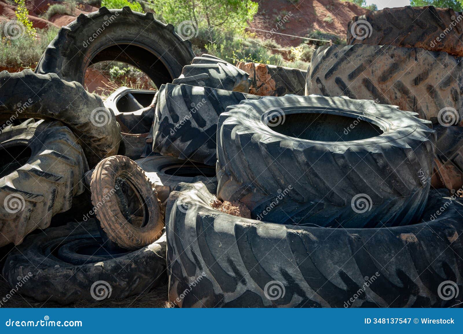 Worn Tractor Tires Stacked in the Field Stock Illustration ...