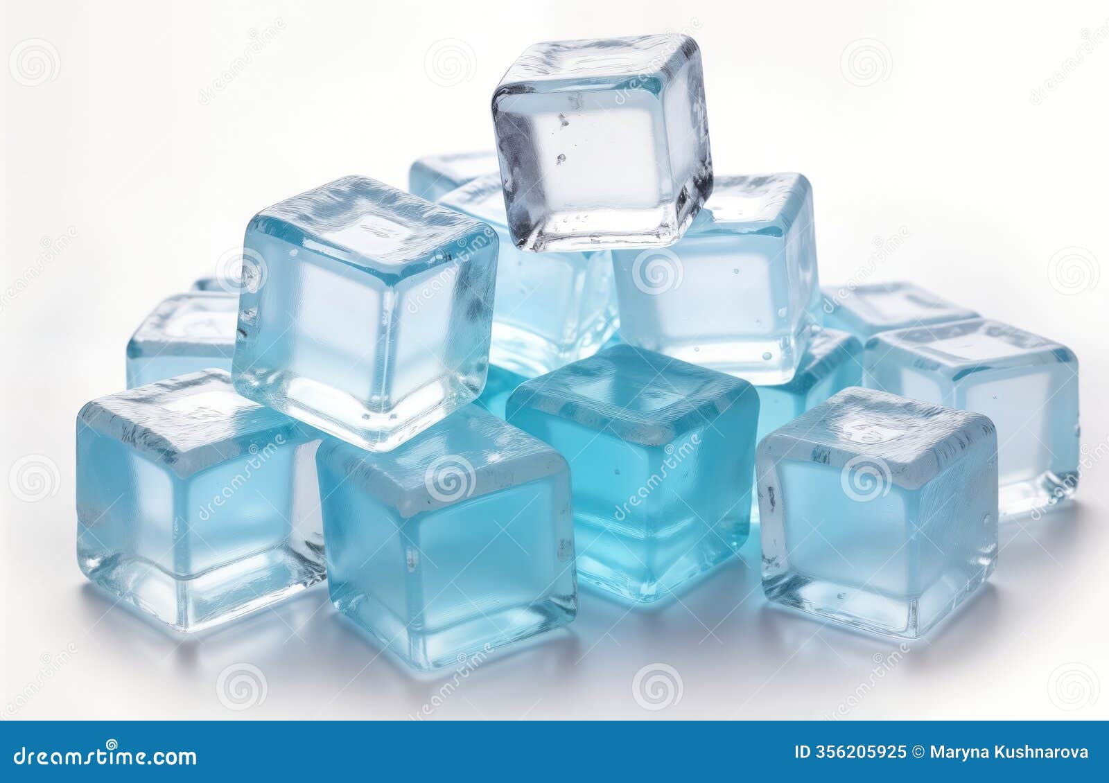 Pile of Light Blue Transparent Ice Cubes Isolated on White Background ...