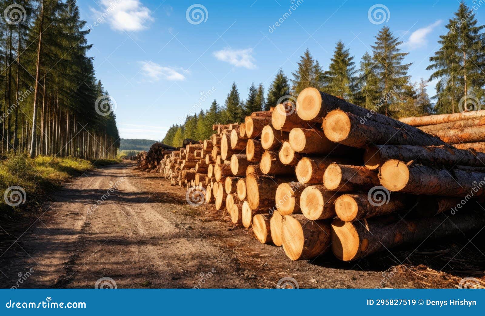 A Pile of Logs Alongside a Country Road Stock Illustration ...
