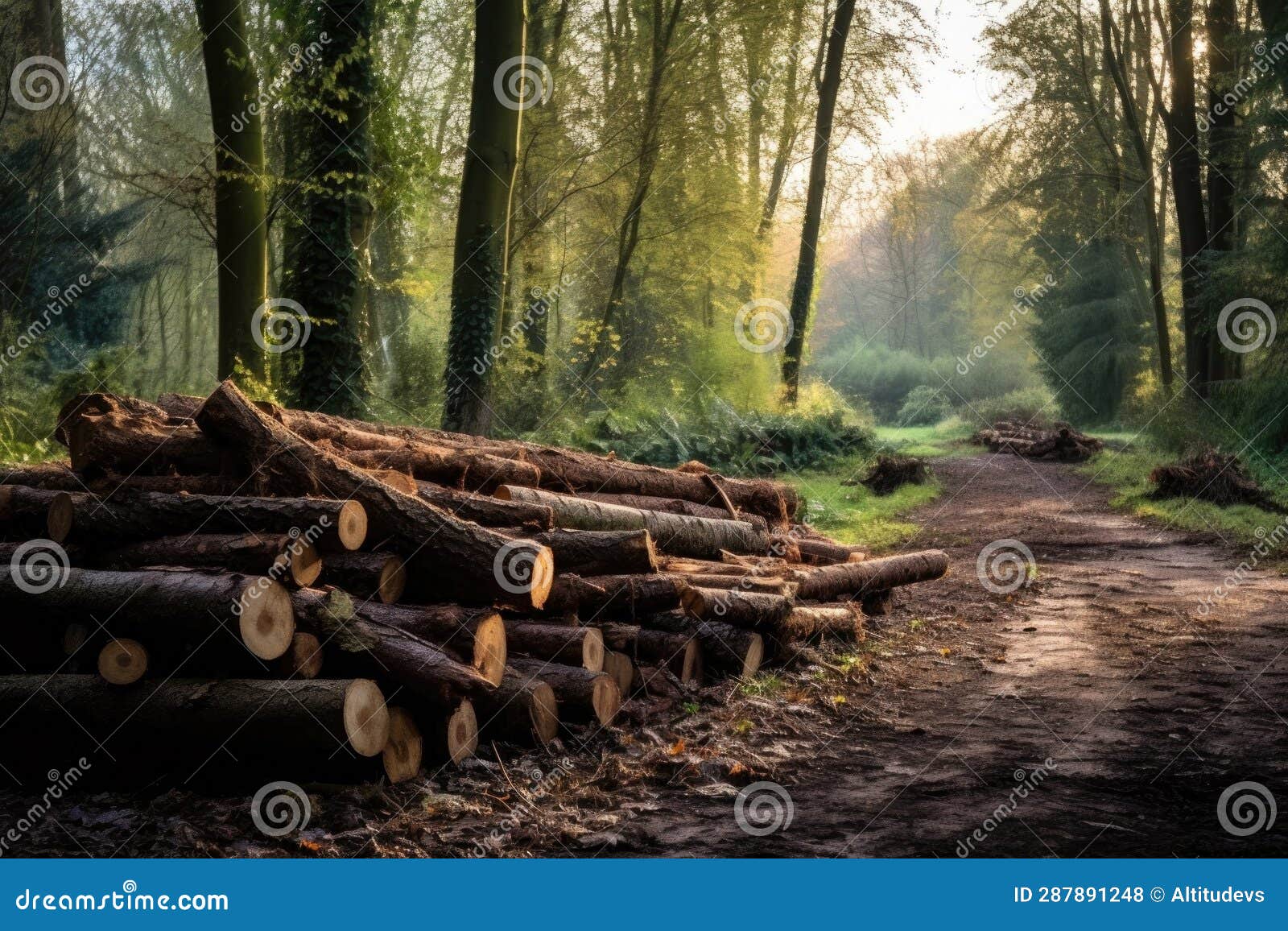 Pile of Logs in a Forest Clearing after Stock Photo - Image of nature ...