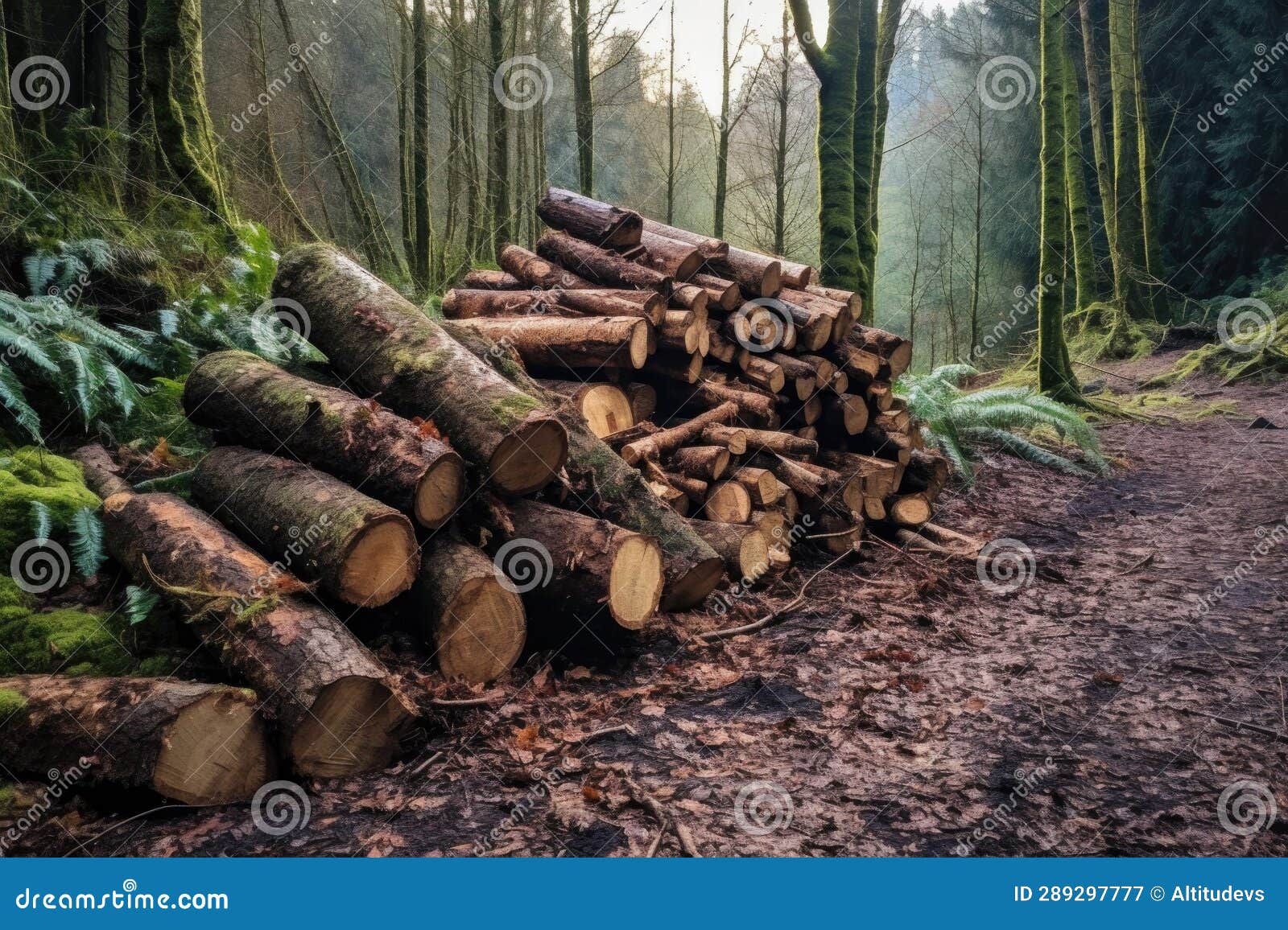 Pile of Logs in a Forest Clearing after Stock Image - Image of ...