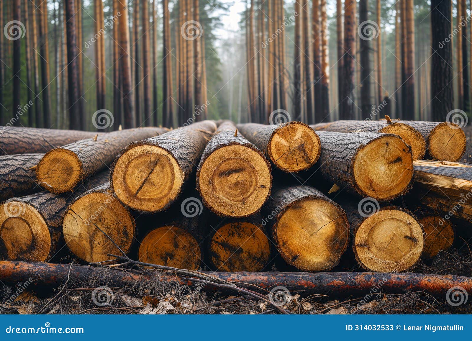 Pile of Logs in a Forest Clearing, Evidence of Logging Activity Stock ...