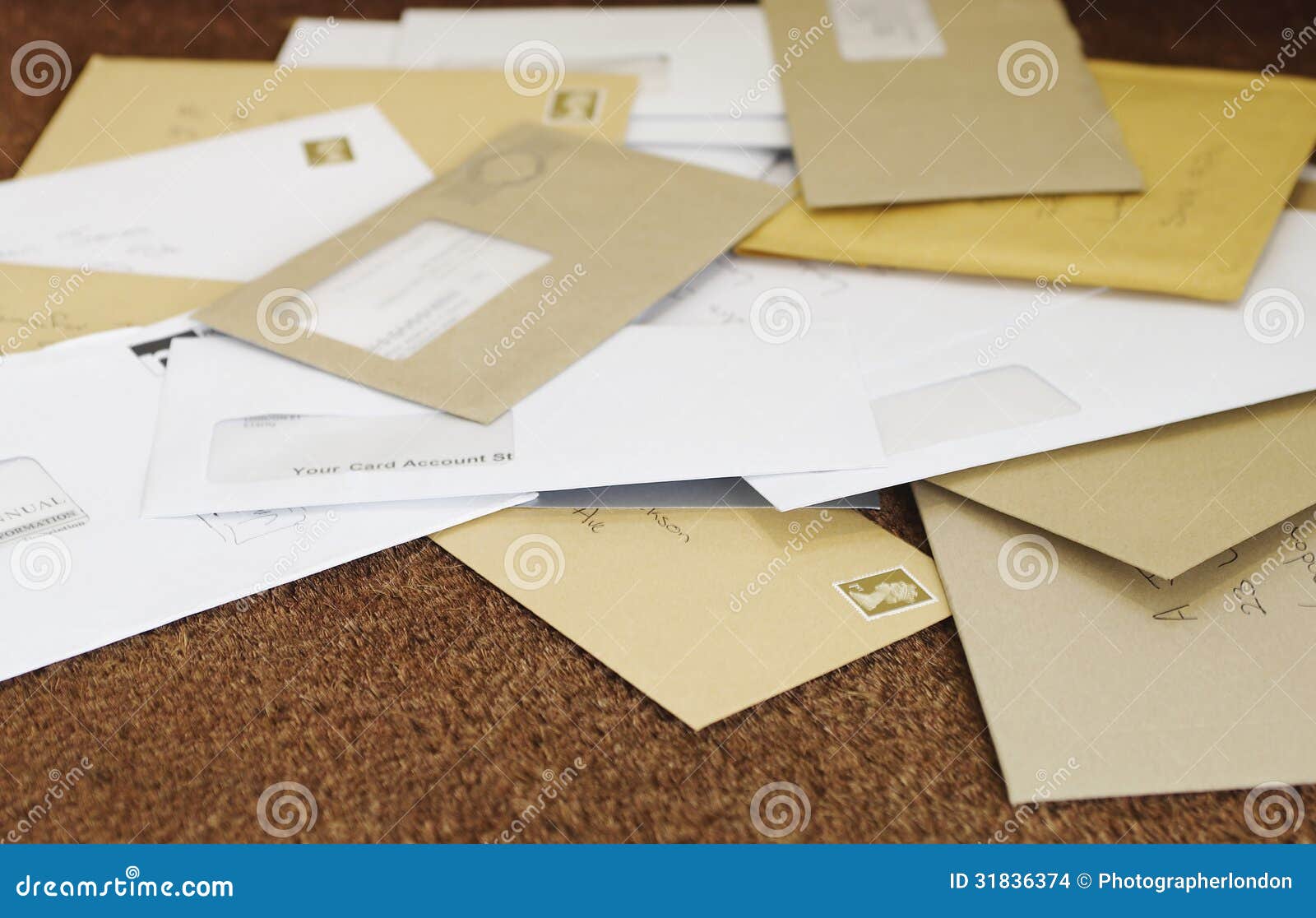 Pile of Mail on Doormat stock photo. Image of lots, post - 31836374