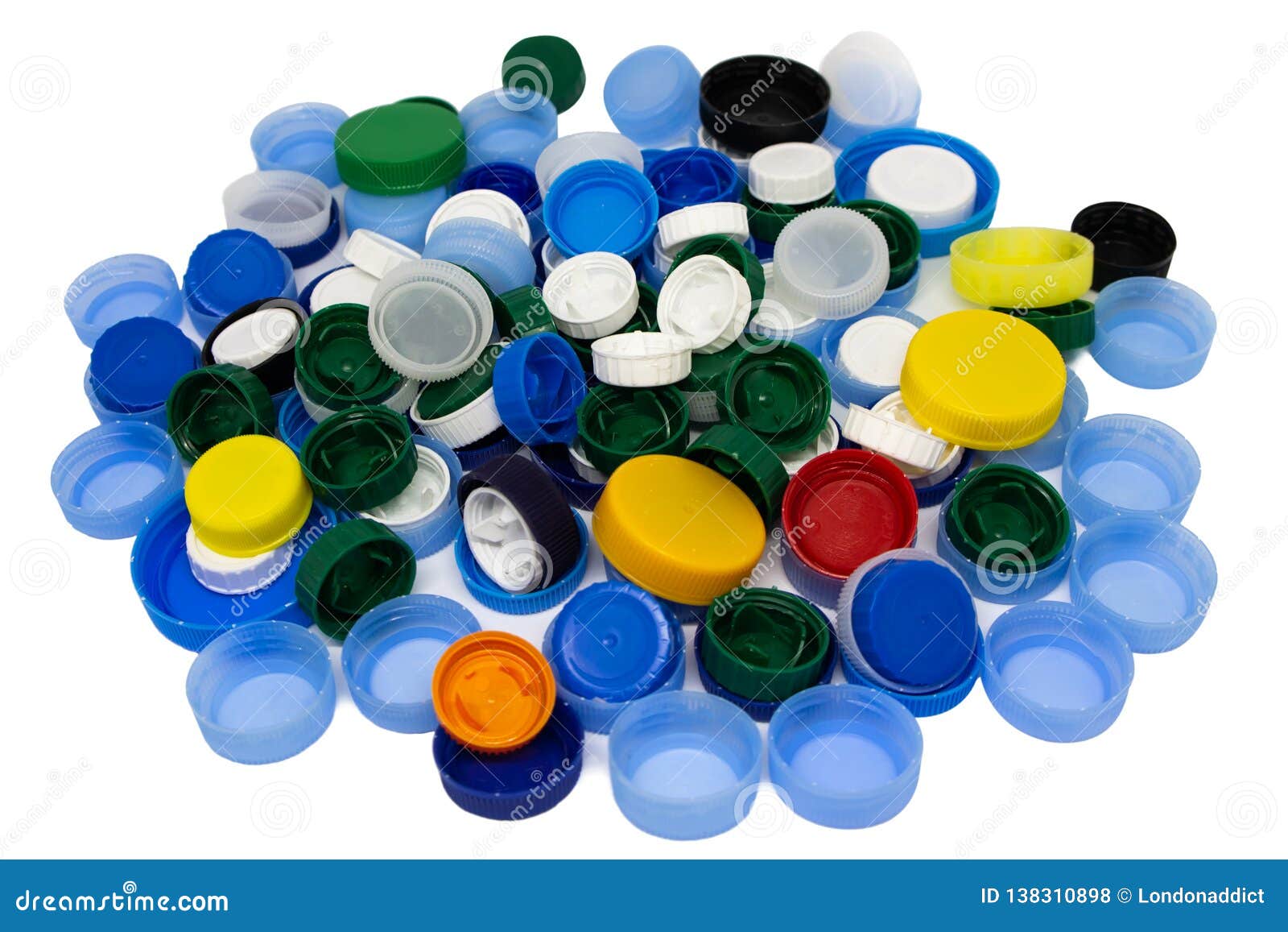 Pile of Many Colored Plastic Caps Isolated on White Background Stock ...