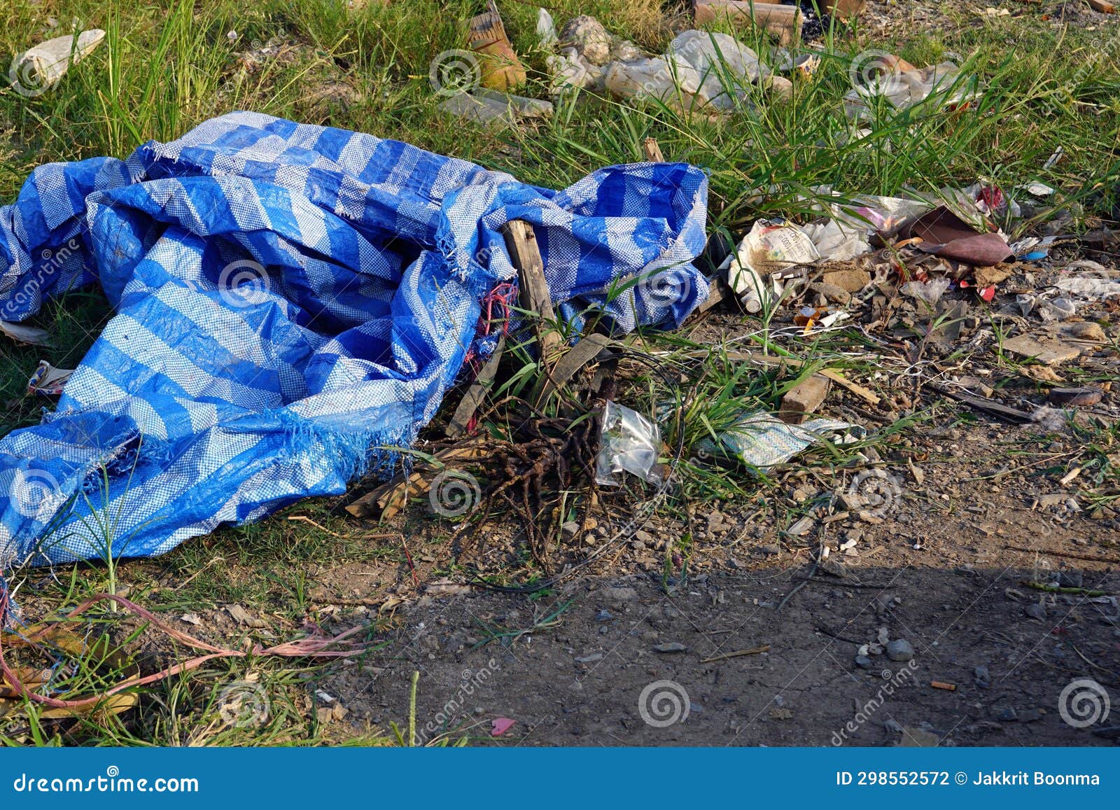 A Pile of Many Garbage on the Ground Backside is a Grass, Environmental ...