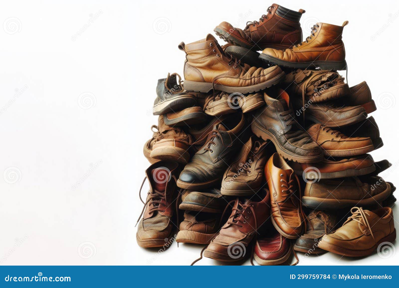 A Pile of Men S, Old Shoes on a Light Background. Place for Text. Stock ...