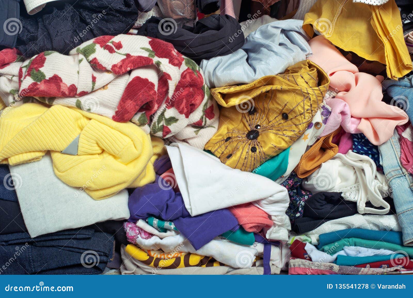 Pile Of Messy Clothes In Closet. Untidy Cluttered Woman Stock Photo ... Pile Of Messy Clothes In Closet. Untidy Cluttered Woman Stock Photo ...