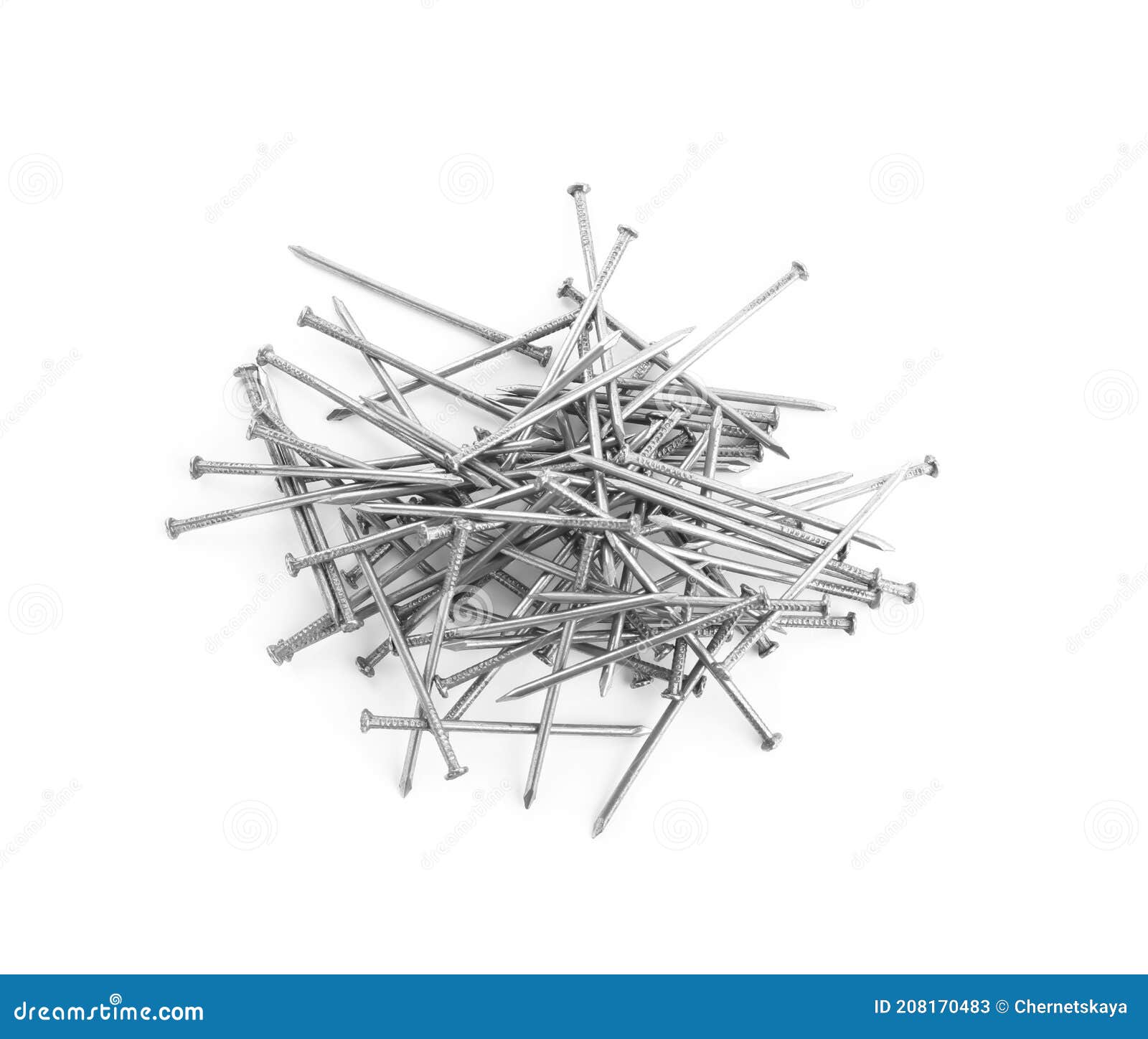 Pile of Metal Nails on White Background, Top View Stock Image - Image ...