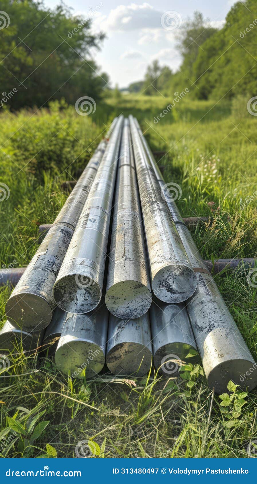 A Pile of Metal Pipes in a Field Stock Image - Image of train, steel ...