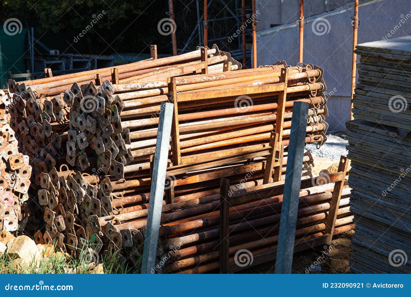 Pile of Metallic Struts on Construction Site Stock Image - Image of ...
