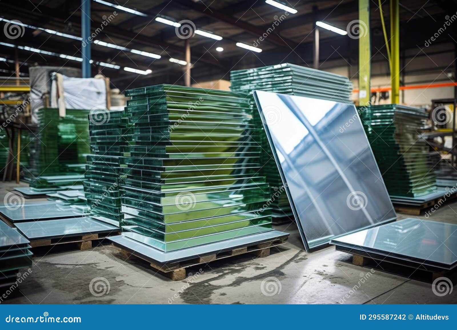 Pile of Mirror Panels Stored in a Factory Warehouse Stock Photo - Image ...