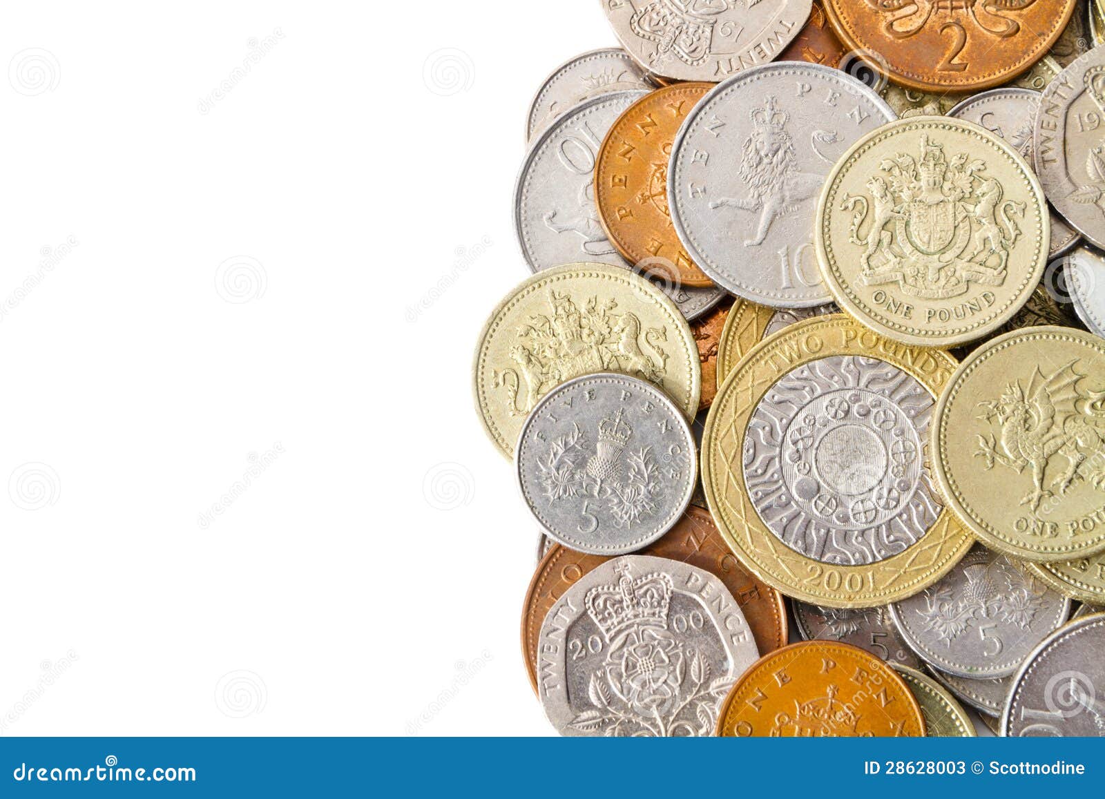 Pile of Modern British Coins with White Copy Space Stock Image - Image ...