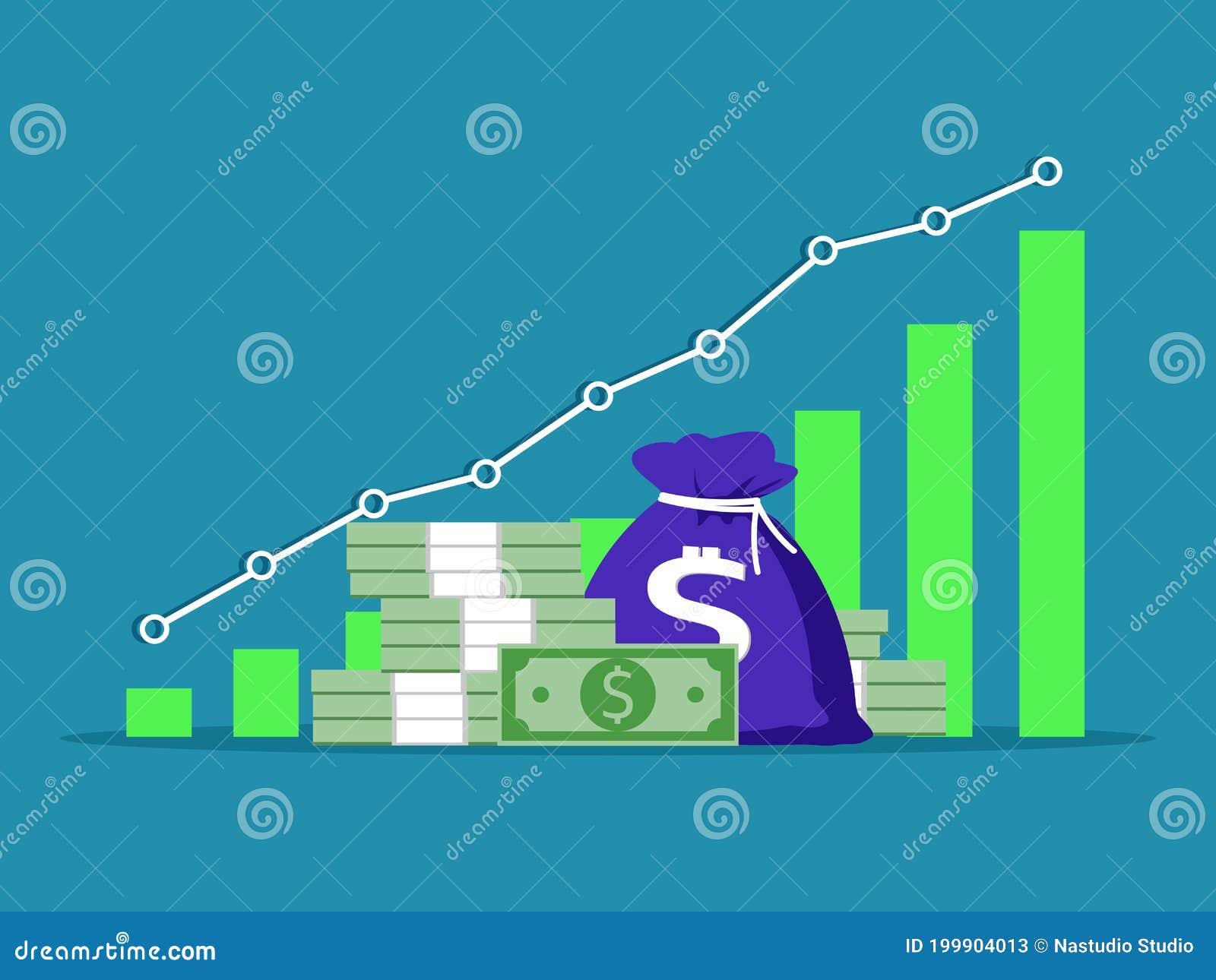 A Pile of Money and a Growth Graph. the Concept of Money Growing Stock ...