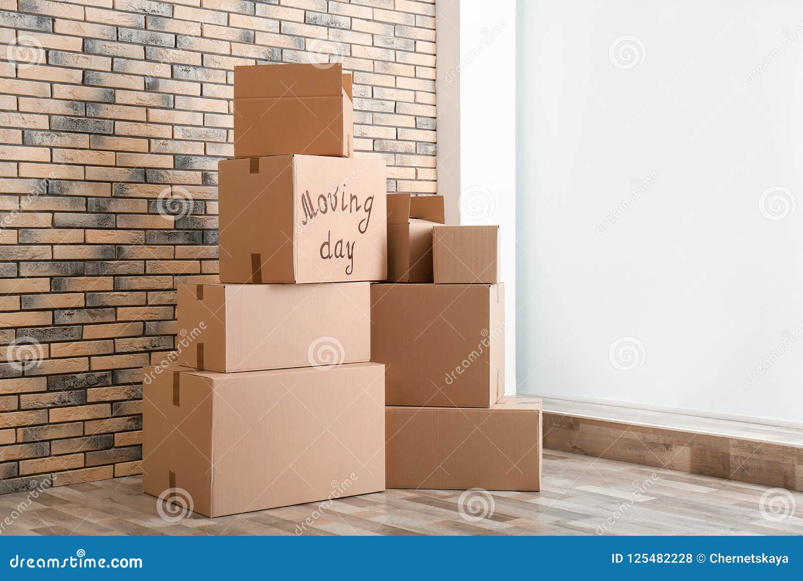 Pile of moving boxes stock photo. Image of home, pile - 125482228
