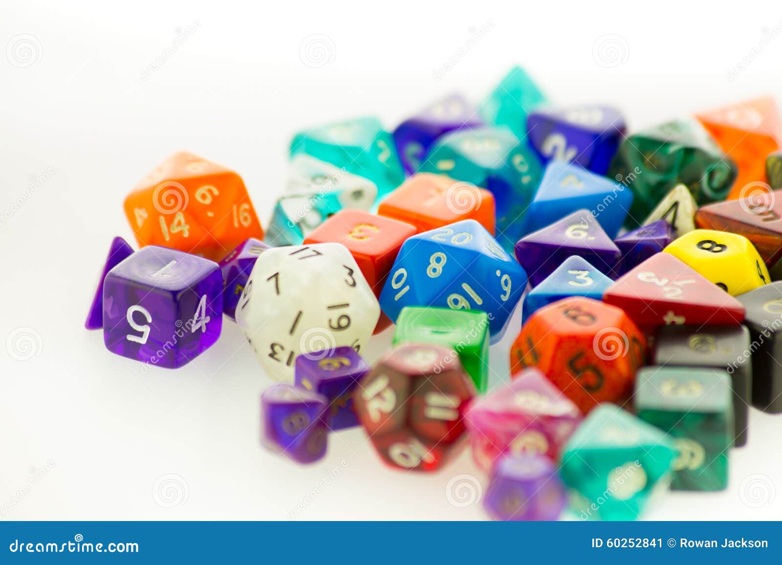 Pile of Multicolored Gaming Dice on a White Surface Stock Image - Image ...