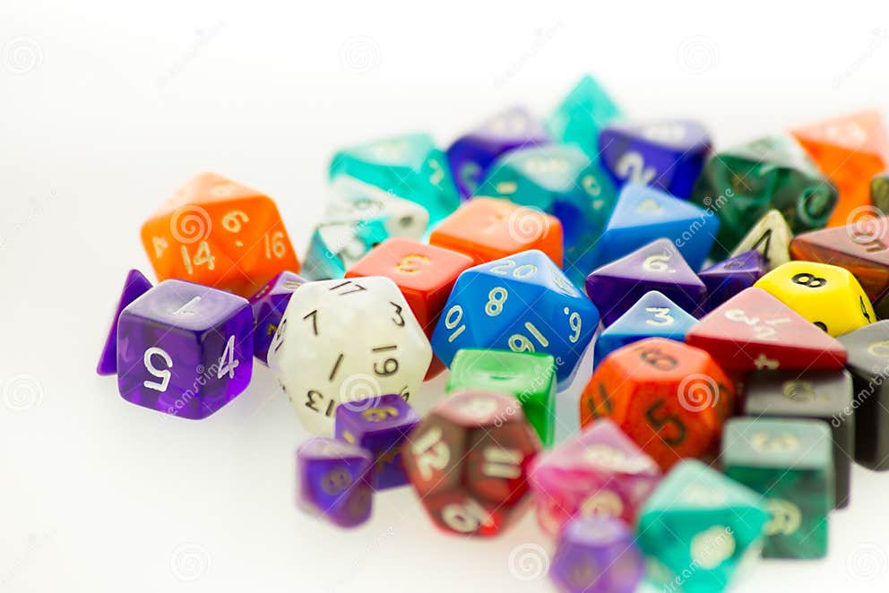 Pile of Multicolored Gaming Dice on a White Surface Stock Image - Image ...